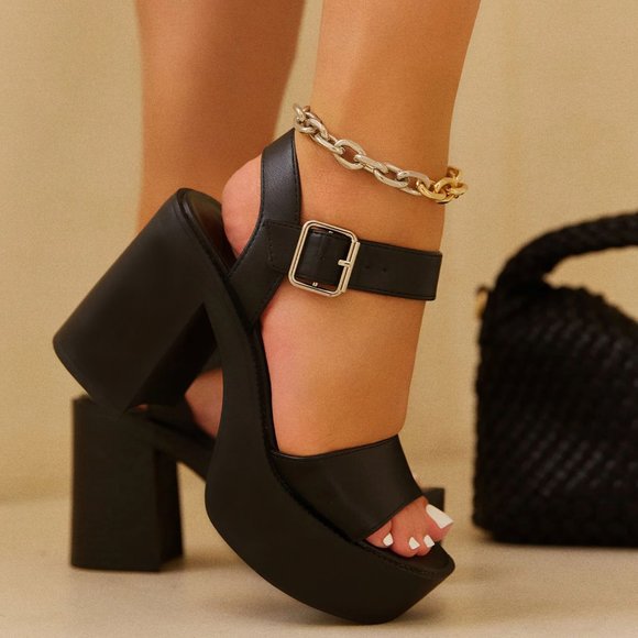 Soda | Shoes | Newblack Open Toe Block High Heel Chunky Platform Sandal ...